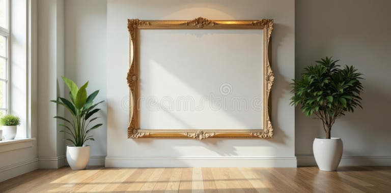 Empty Ornate Wooden Frames on Modern Wall, Luxury Room, Gallery Wall ...
