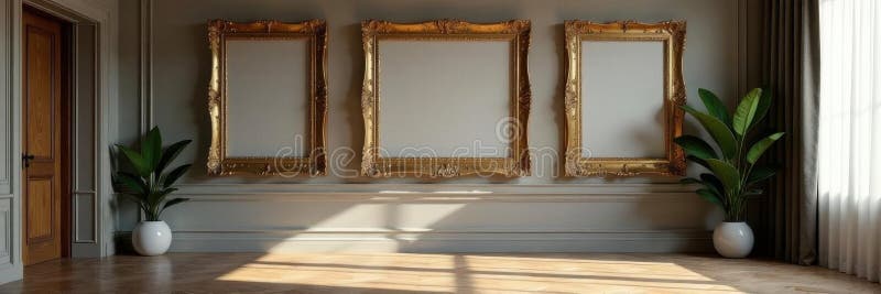 Empty Ornate Wooden Frames on Modern Wall, Luxury Room, Rustic, Gallery ...