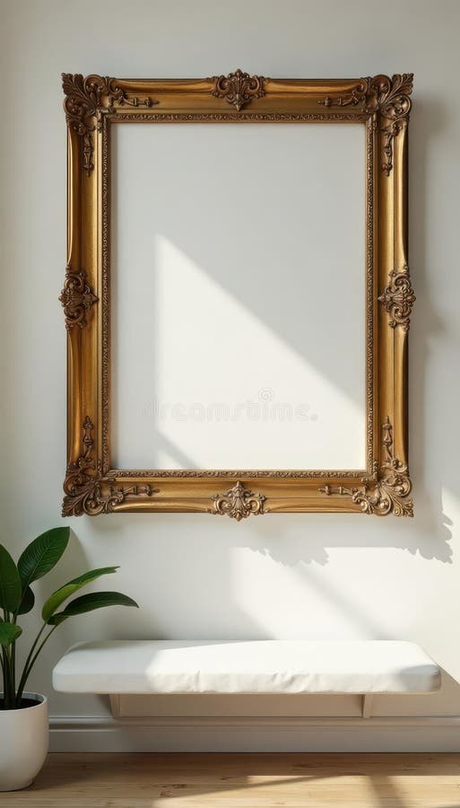 Empty Ornate Wooden Frames on Modern Wall, Luxury Setting, Modern ...
