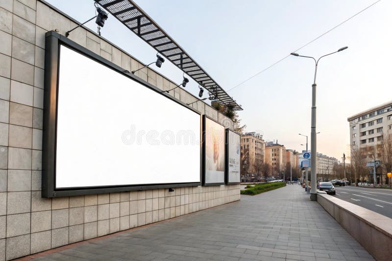 Empty Outdoor Advertising Billboard on Company Wall Mockup Stock Illustration - Illustration of ...
