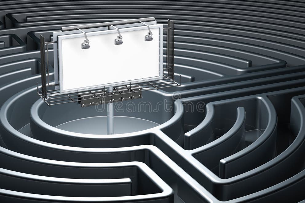 Empty Outdoor Advertising Billboard Inside Labyrinth, Maze. 3D ...