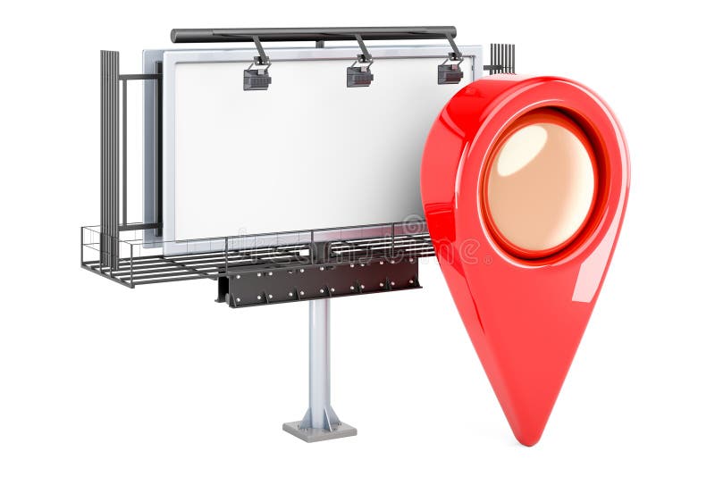 Empty Outdoor Advertising Billboard with Map Pointer, 3D Rendering Stock Illustration ...