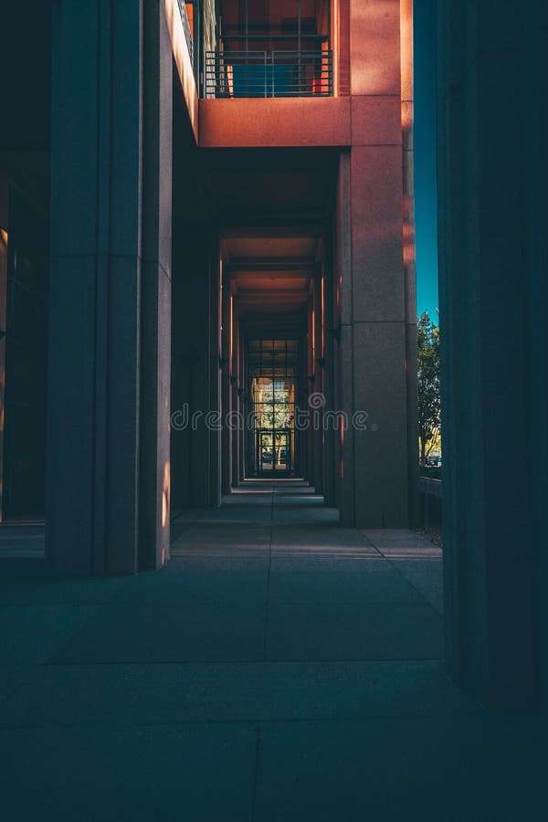 Empty Outdoor Corridor of a Building Lined with Stock Image - Image of ...