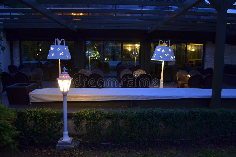 Empty Outdoor Evening Restaurant Stock Photo - Image of decoration ...