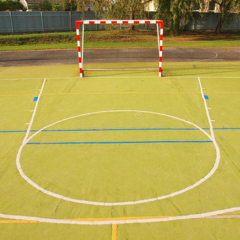Empty Outdoor Handball Playground, Plastic Light Green Surface on ...