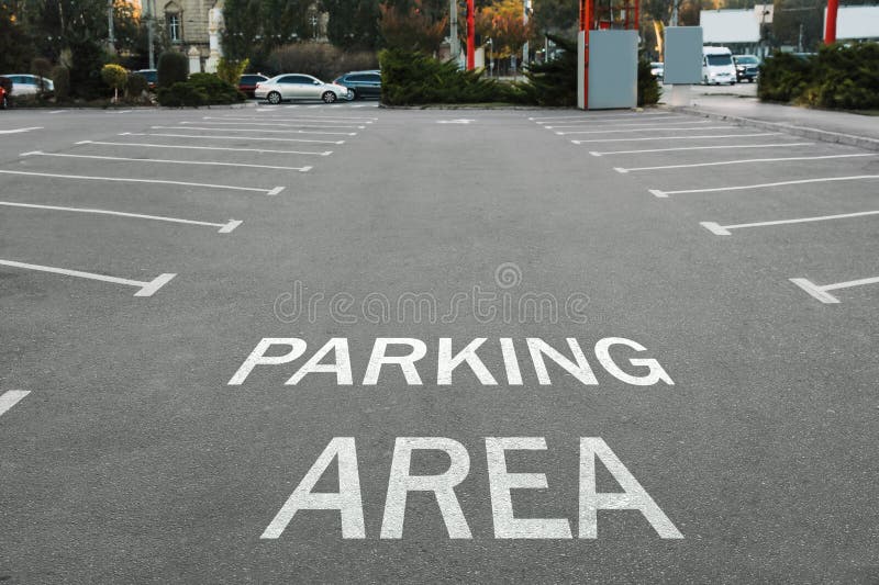 Empty Outdoor Parking Lot with Painted Markings on Asphalt Stock Photo ...