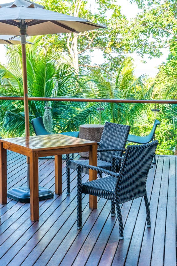 Empty Outdoor Patio Table and Chair Stock Image - Image of plant ...