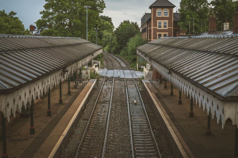 Empty Outdoor Railway Station after the Rain on a Gloomy Day Stock ...
