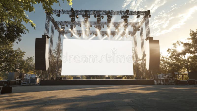 Empty Outdoor Stage with Blank Screen at Sunset Stock Illustration ...