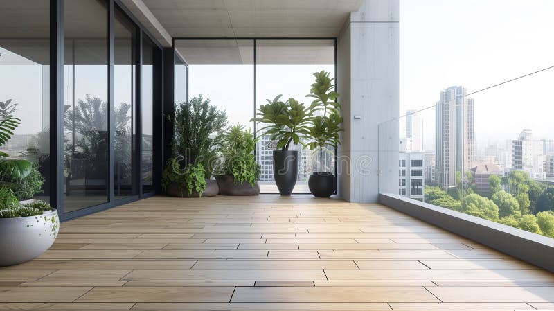 Empty Outdoor Terrace in a Minimalist Style with a City View Stock ...