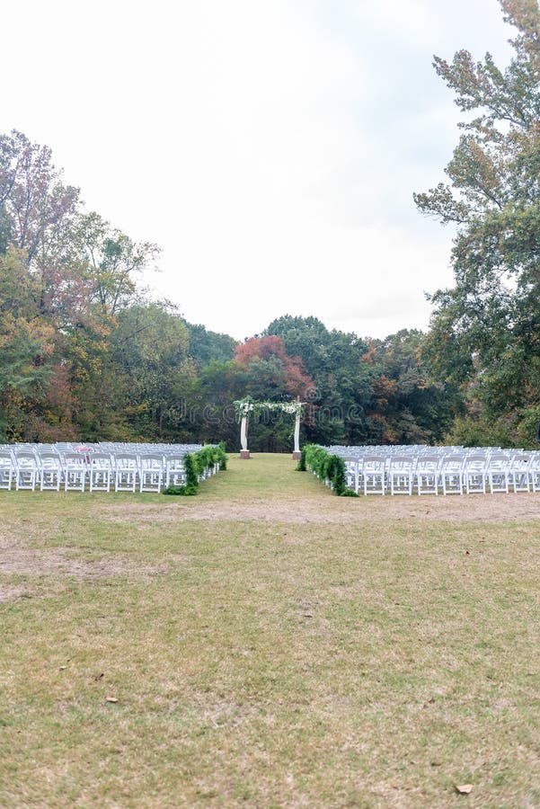 Empty Outdoor Wedding Venue with a Forest in the Background Stock Image ...