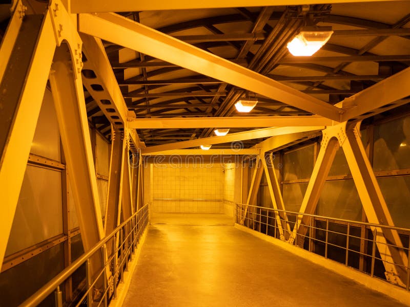 Empty Overhead Crossing Lit by Yellow Light Stock Image - Image of ...