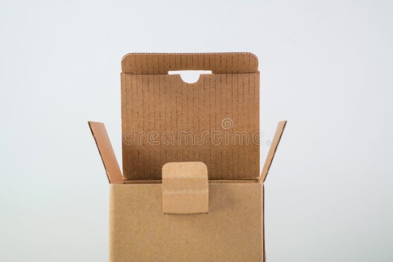 Empty Package Brown Cardboard Box or Tray on Bright Wooden Table Stock ...