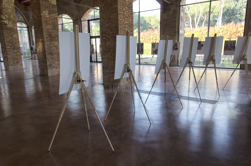 Empty Painter`s Stands in Art Exhibition Stock Photo - Image of stand ...
