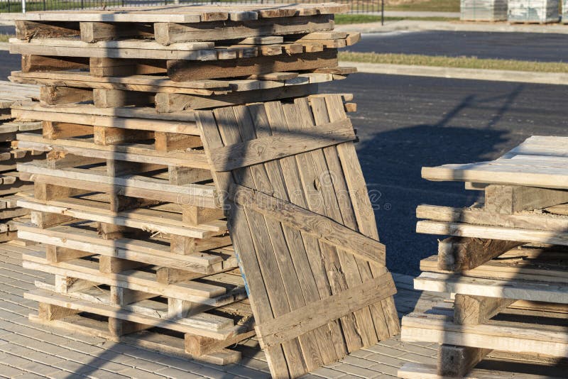 Empty Pallets at a Construction Site. Reuse of Wooden Pallets in ...