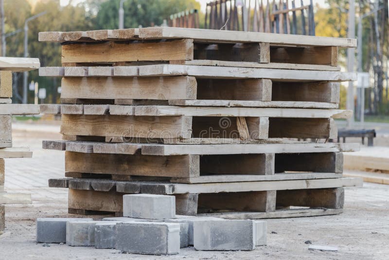 Empty Pallets at a Construction Site. Reuse of Wooden Pallets in ...
