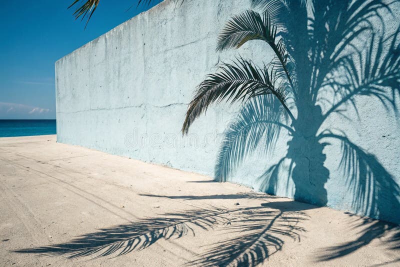 Empty Palm Shadow on Blue Textured Cement Wall Stock Illustration ...