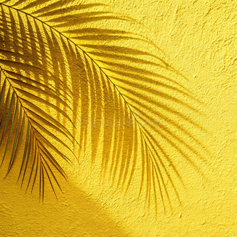 Empty Palm Shadow Yellow Color Texture on Cement Wall Stock ...