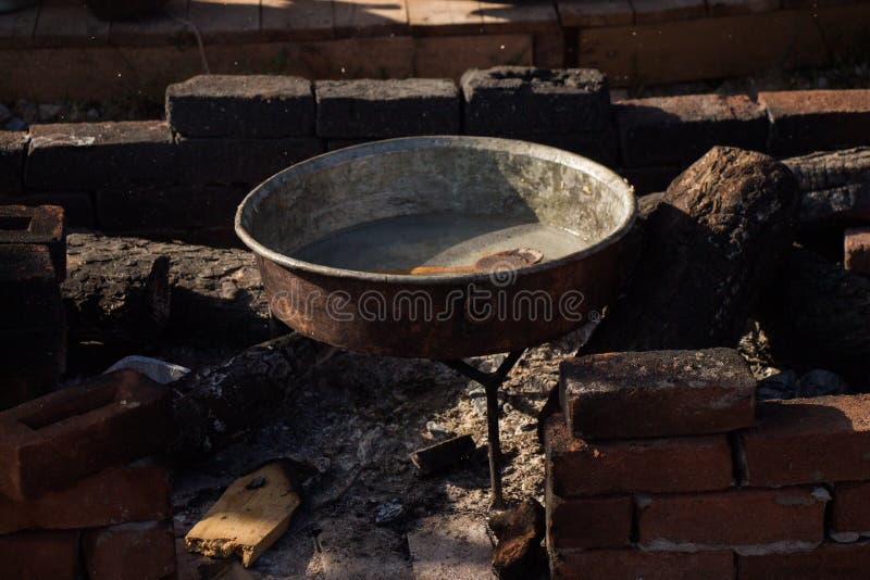 Empty Pan on the Handmade Barbeque Made with Bricks Stock Image - Image ...