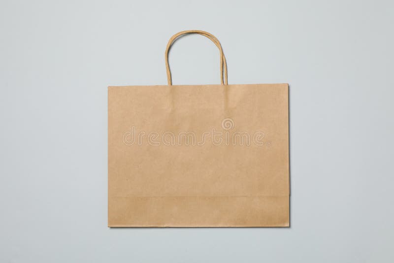 Empty Paper Bag on Gray Background Space for Text Stock Image - Image ...