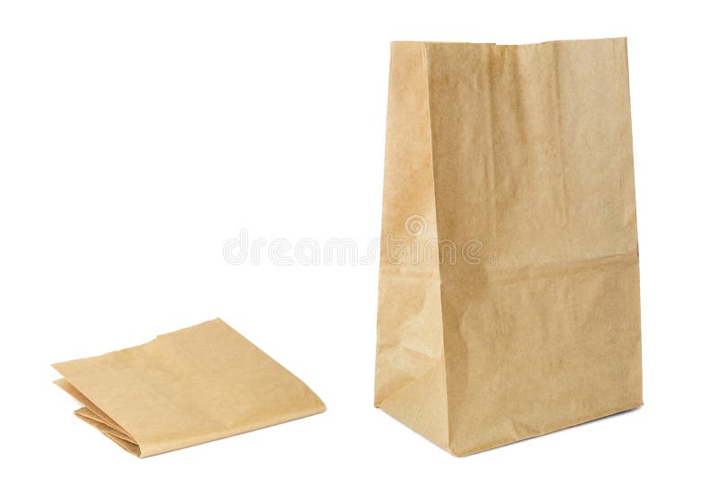 Empty Paper Bag Isolated on Stock Image - Image of container, pattern ...