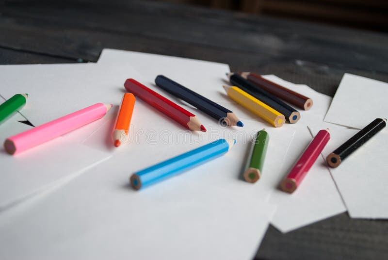 Pile of Empty Paper Cards and Color Pencils Stock Photo - Image of ...