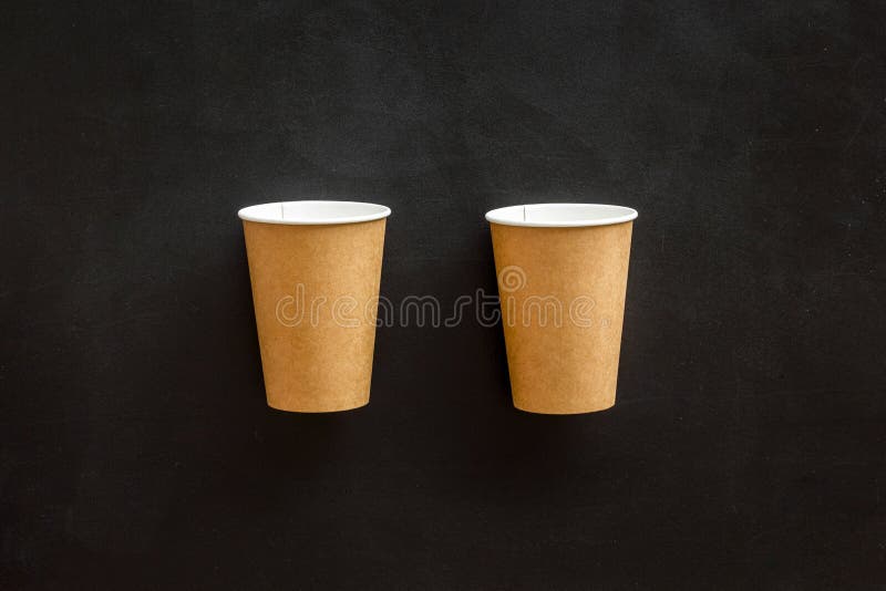 Empty Paper Cups for Coffee To-go from Cafe on Black Background Top ...