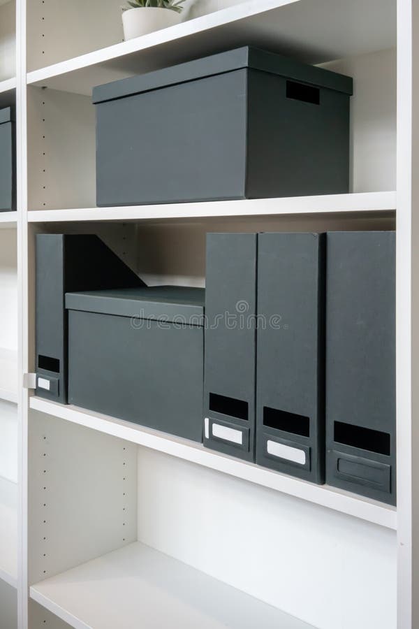 Empty Paper Filing Box and File Holder on Shelf. Stock Image - Image of ...