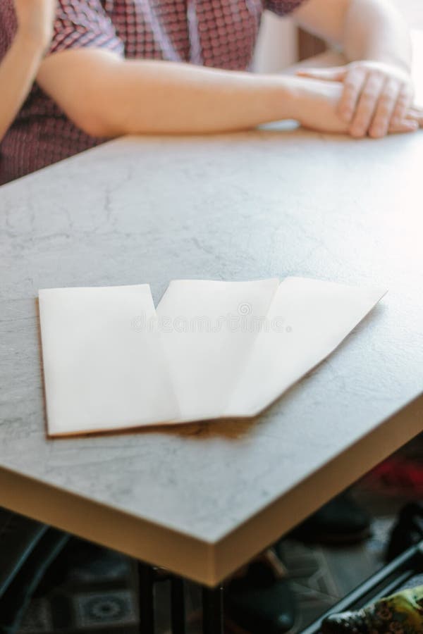 Empty Paper Flyers for Menu on Table at Cafe or Restaurant. Stock Image ...