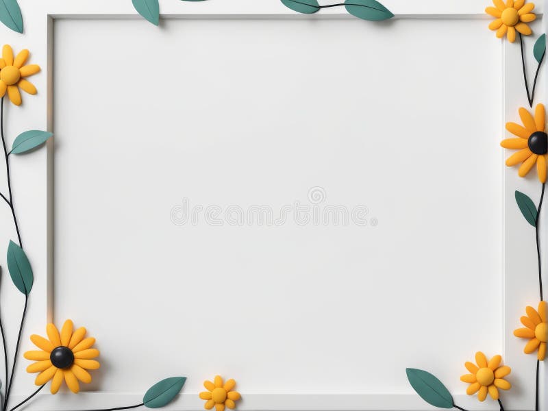 Empty Paper Frame with Yellow Flowers and Copy Space Stock Illustration ...