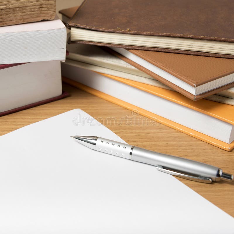 Empty Paper and Pen with Book Black and White Tone Style Stock Image ...