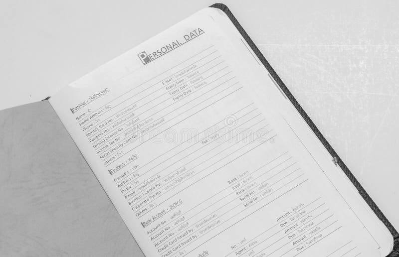 Empty Paper Personal Data ,English and Thai Language Stock Photo ...