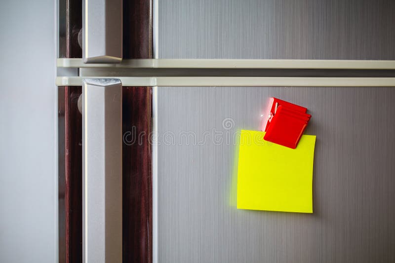 Empty Paper Sheet on Refrigerator Door with Magnetic Clip Paper Note ...