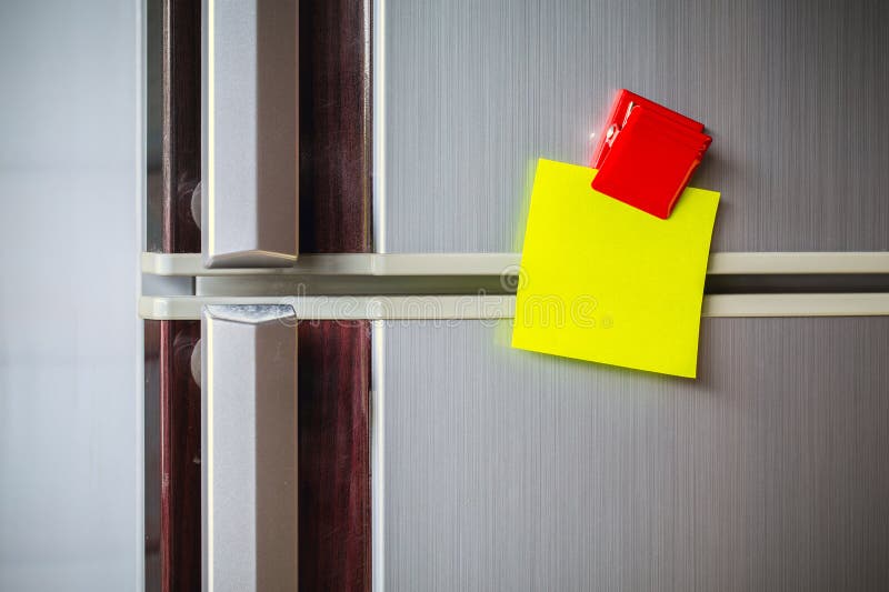 Empty Paper Sheet on Refrigerator Door with Magnetic Clip Paper Note ...