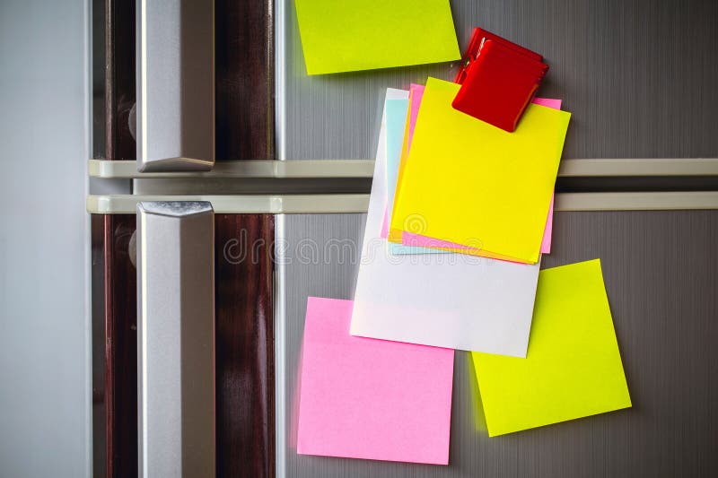 Empty Paper Sheet on Refrigerator Door with Magnetic Clip Paper Note ...