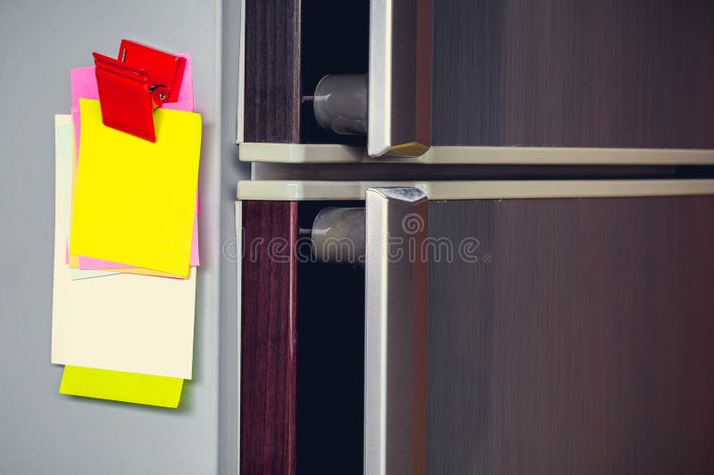 Empty Paper Sheet on Refrigerator Door with Magnetic Clip Paper Note ...