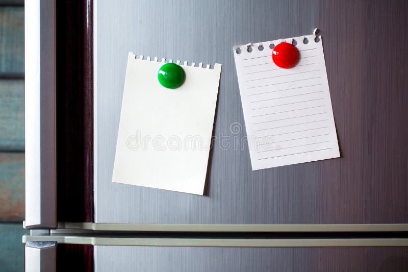 Empty Paper Sheet on Refrigerator Door with Magnetic Clip Paper Note ...
