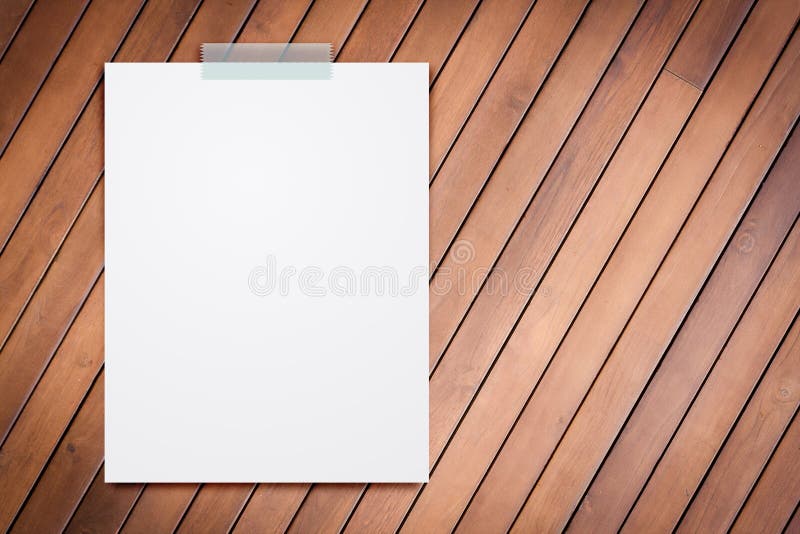 Empty Paper Sheet Stick on Wood Background. Stock Photo - Image of ...