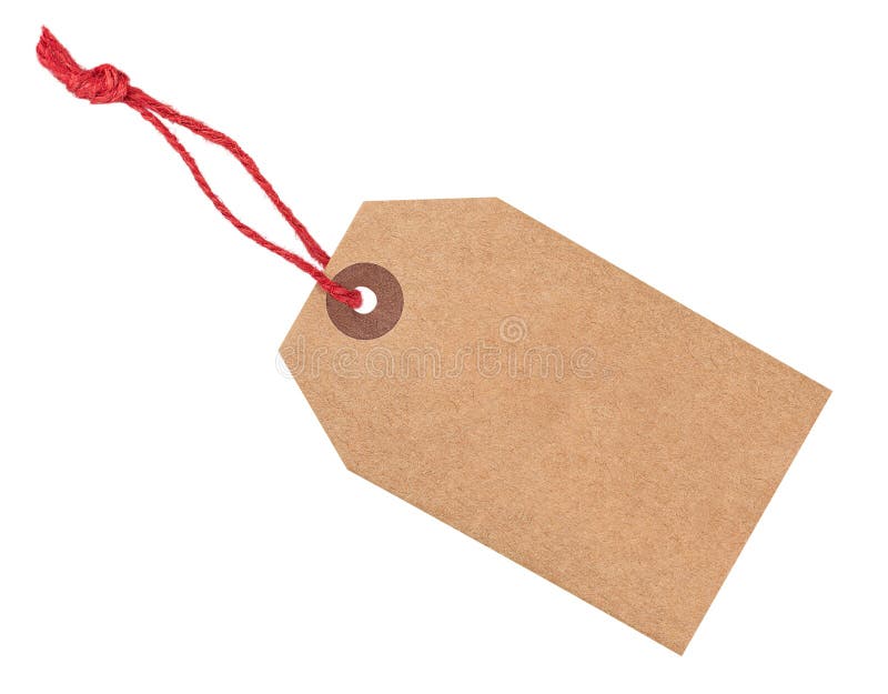 Empty Paper Tag with Red Twine Isolated on White Stock Image - Image of ...