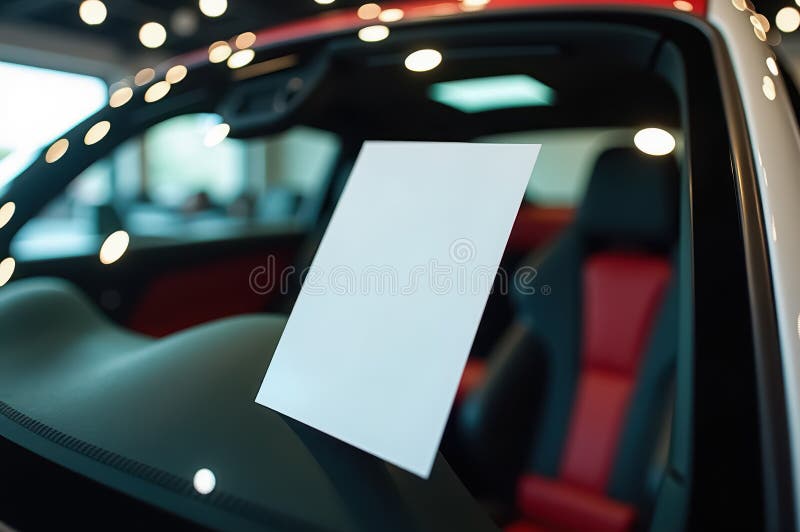 Empty Paper on Windshield of Red and Black Car in Showroom with ...