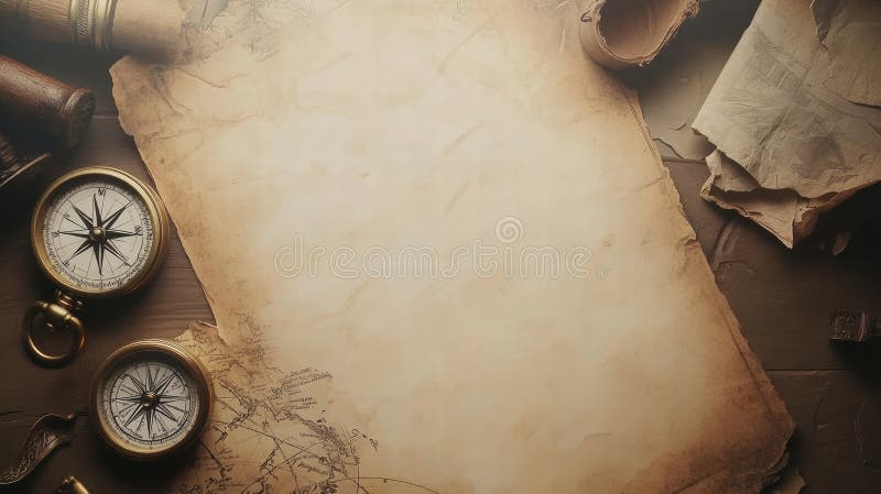 Old Parchment and Compass Create an Adventurous Atmosphere in a Vintage ...