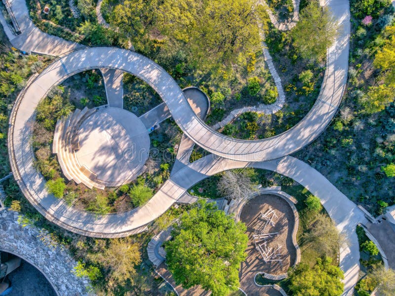 Empty Park at Austin, Texas with Spiral Concrete Pathway with Small ...