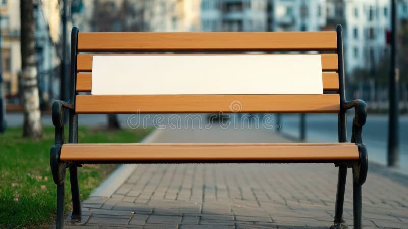 Empty Park Bench with a Blank Advertisement Space in an Urban Setting ...