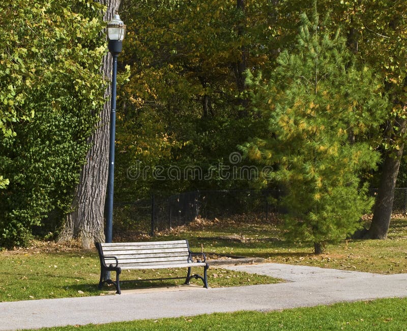 Empty Park bench in park stock photo. Image of leaves - 16662860