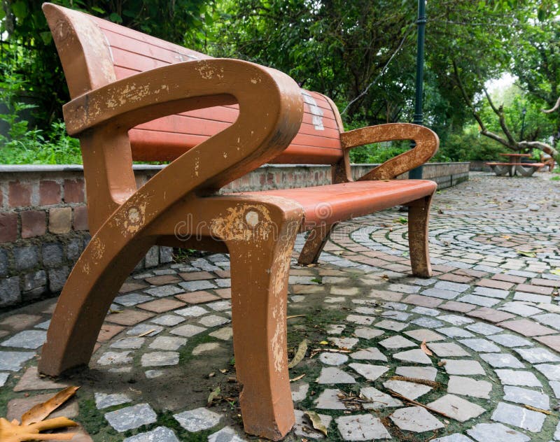 An Empty Park Bench on Roadside. Stock Image - Image of environment ...
