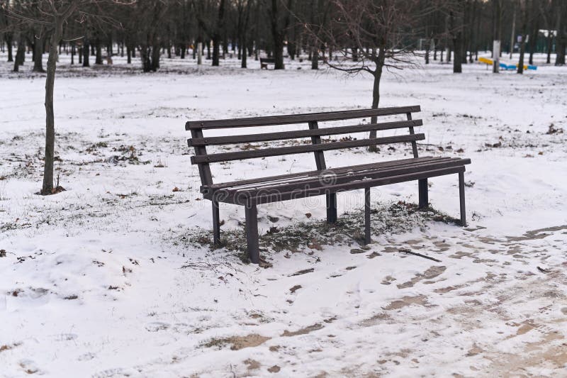 A bench in the snow stock image. Image of road, frost - 237452087