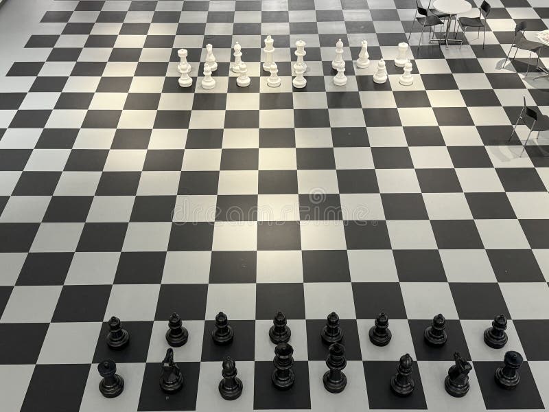 Empty Park with Big Chess Figures and Empty Chairs on Background ...