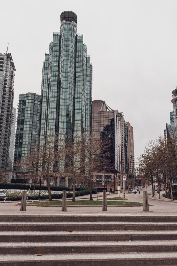 Empty Park in Downtown with Skyscrapers in Vancouver, British Co Stock ...