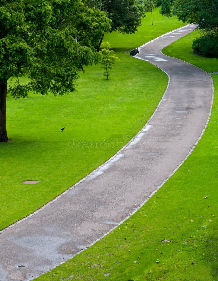 Empty Park Pedestrian Walkway Road Stock Photo - Image of idyllic ...