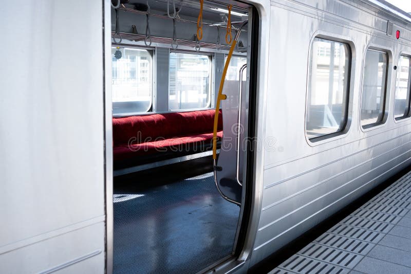Empty Parked Train with Seats on the Side POV from Outside Stock Photo ...